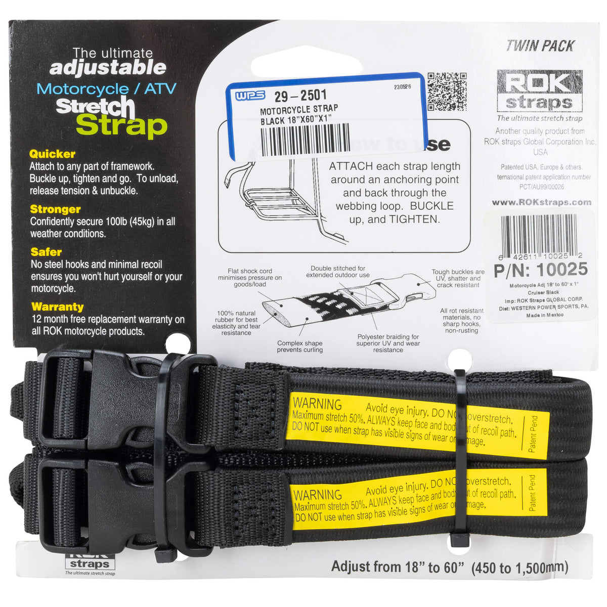 ROK Straps The Ultimate Adjustable Cargo Straps Twin Pack - 18"-60" x 1 ...