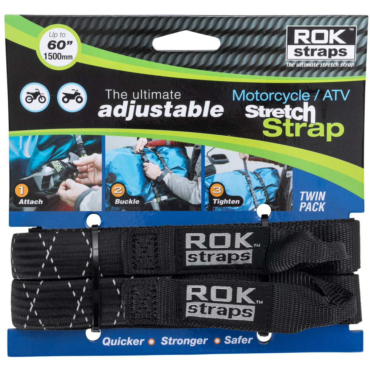 ROK Straps The Ultimate Adjustable Cargo Straps Twin Pack - 18"-60" x 1 ...