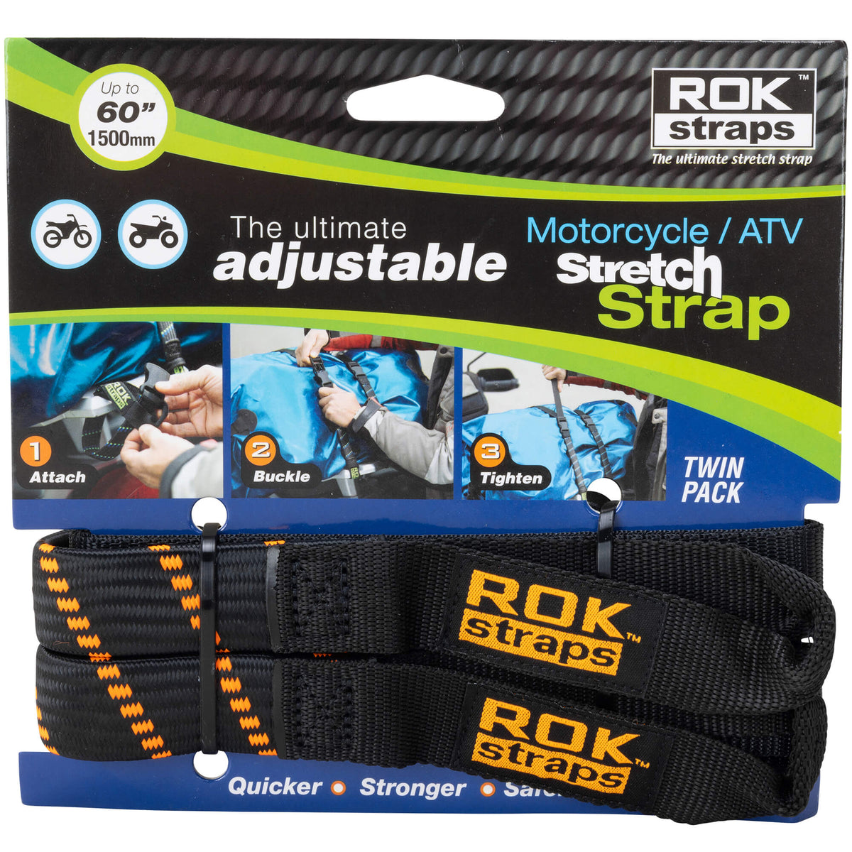 ROK Straps The Ultimate Adjustable Cargo Straps Twin Pack - 18"-60" x 1 ...