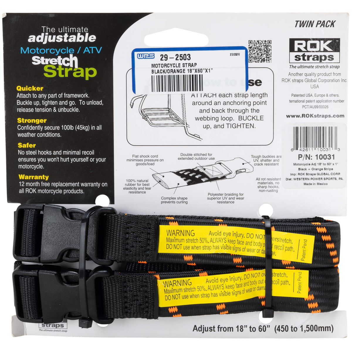 ROK Straps The Ultimate Adjustable Cargo Straps Twin Pack - 18"-60" x 1 ...