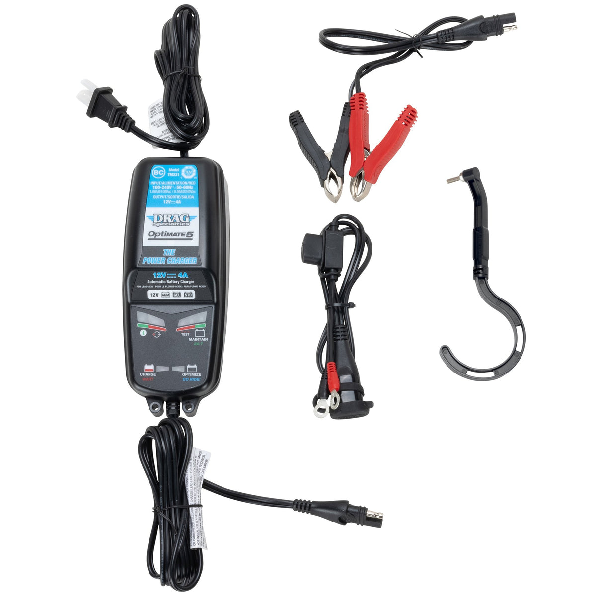 Drag Specialties Optimate 5 Battery Charger 4 Amp/12V for AGM Batteries ...
