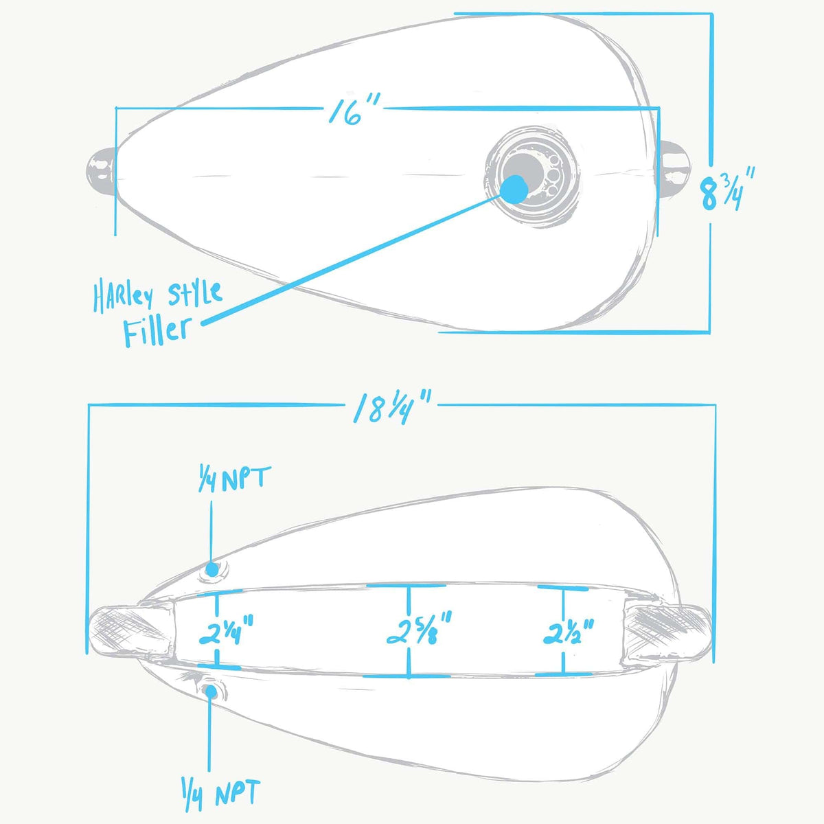 Cycle Standard Narrow Alien Motorcycle Gas Tank - 2.1 gallon – Lowbrow ...