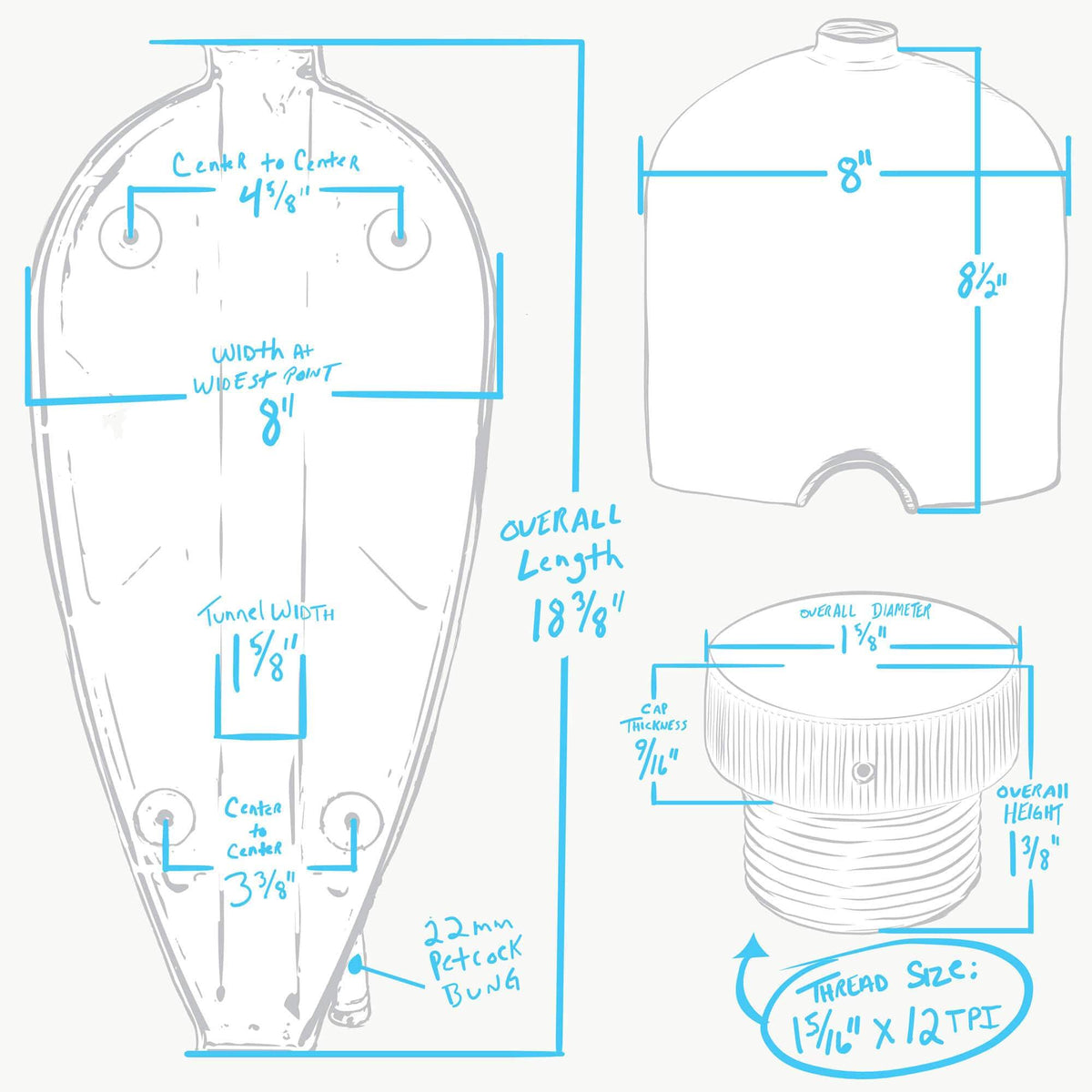 Lowbrow Customs Narrow Sporty Frisco Gas Tank 2.5 gallon