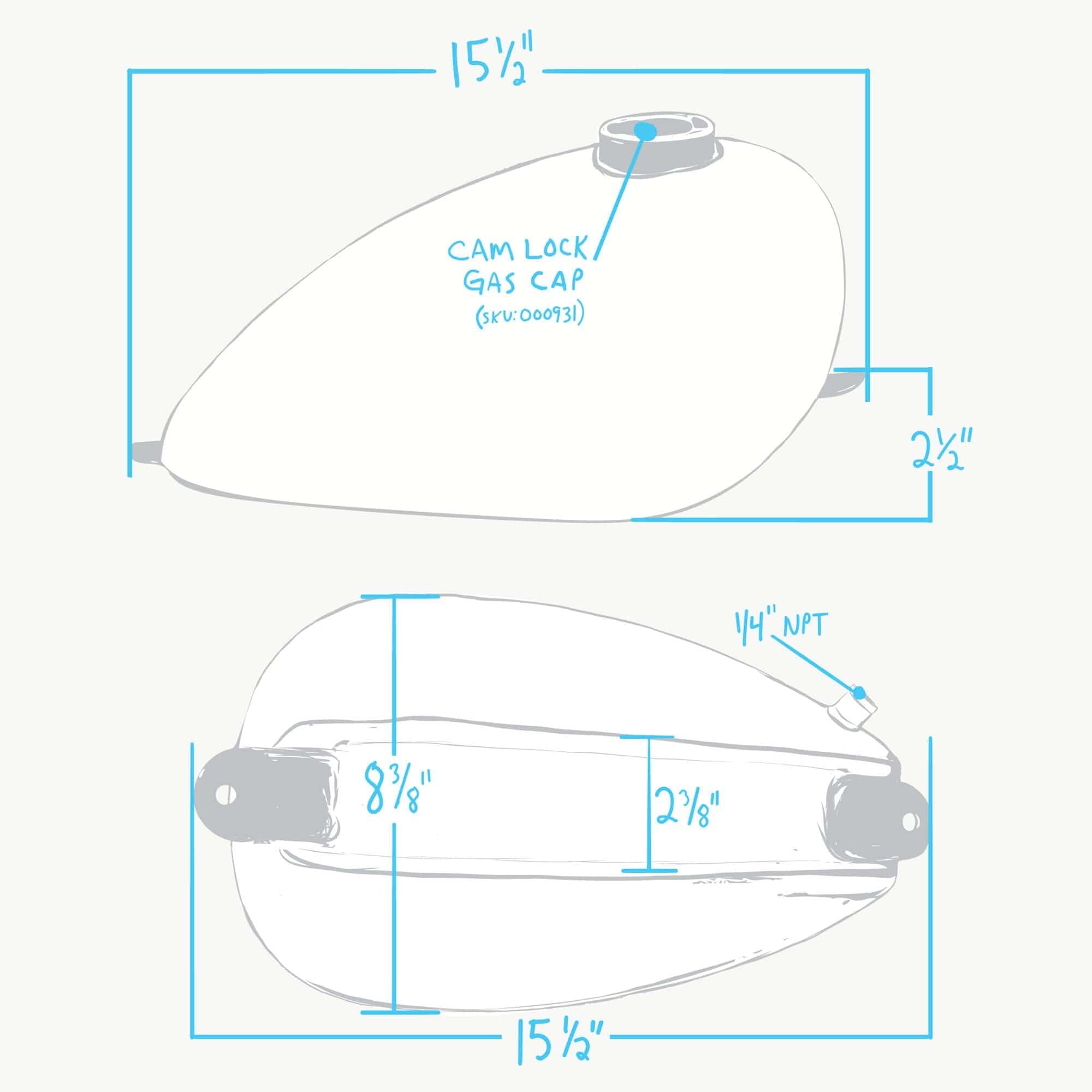 Cycle Standard Narrow Wassell Peanut Shallow-Tunnel Gas Tank 1.8 gallon ...