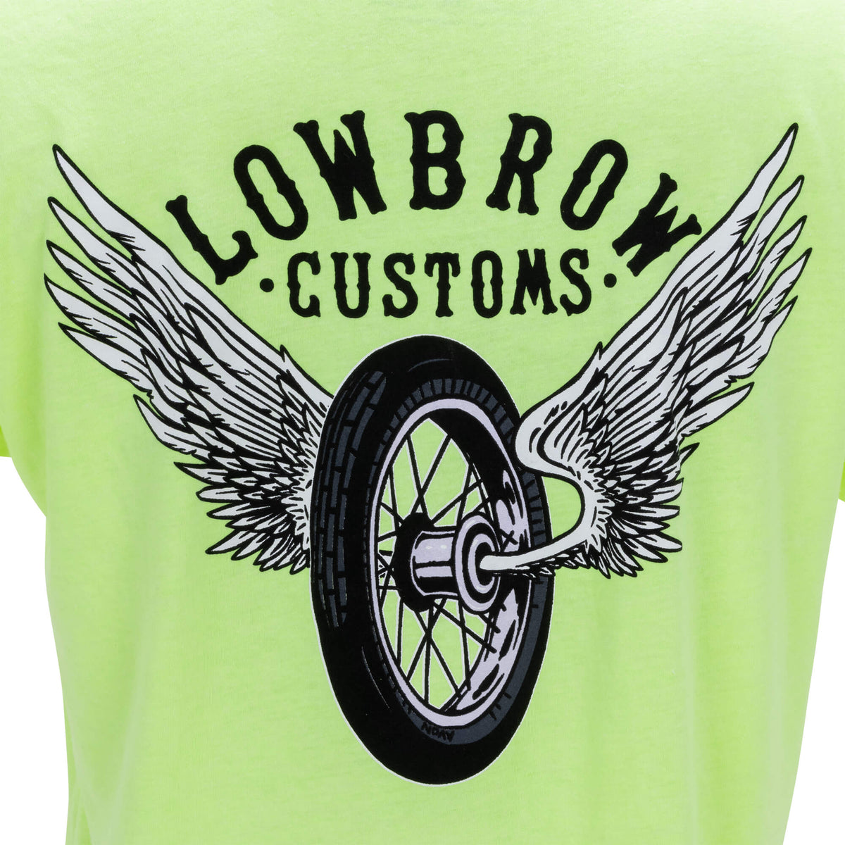 Lowbrow Customs Winged Wheel Neon Yellow High-Viz T-Shirt