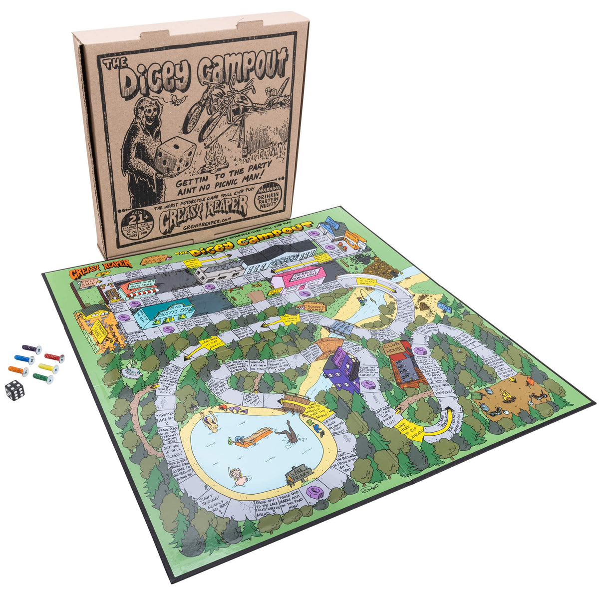 Greasy Reaper The Dicey Campout Board Game – Lowbrow Customs