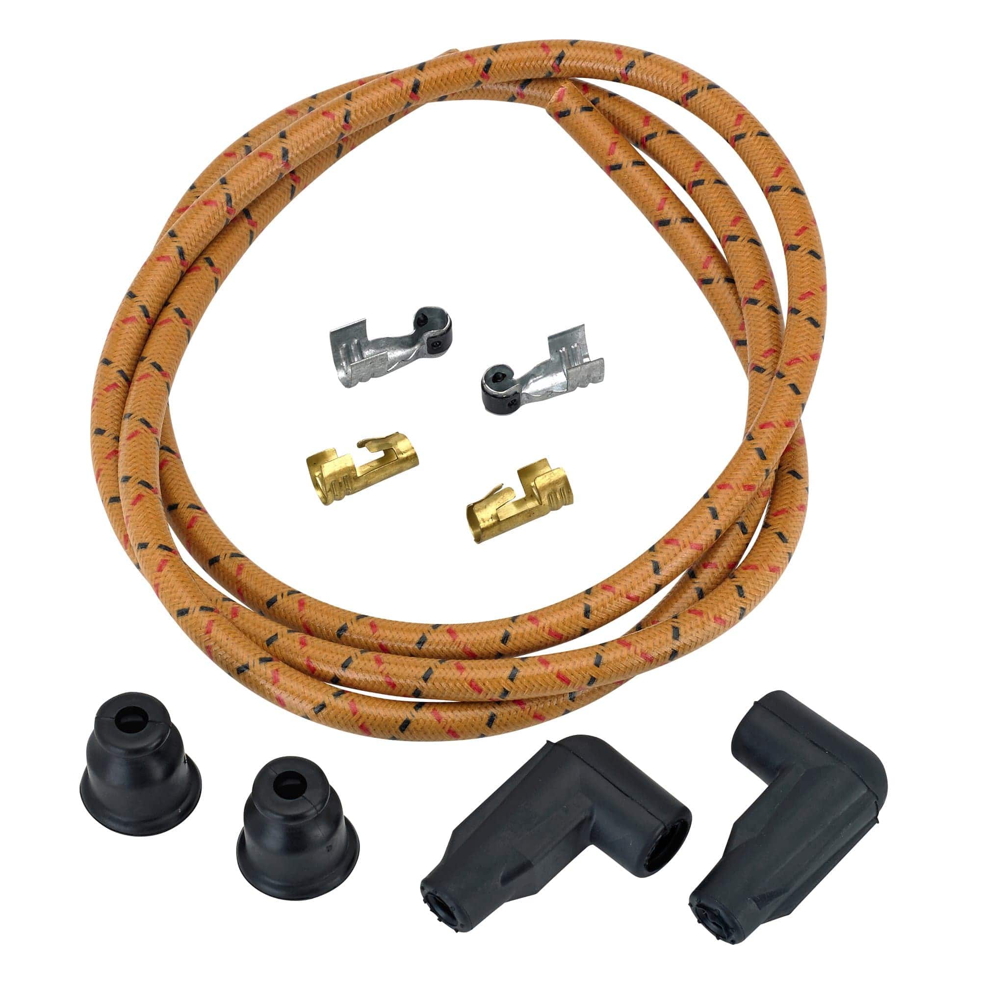 Lowbrow Customs 8mm Cloth 90 Degree Spark Plug Wire Sets - Oak with Red ...